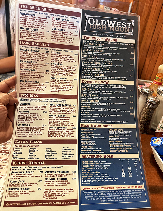 This isn't just a menu&mdash;it's a Wild West adventure map where every dish name promises a story and your stomach gets to be the hero.