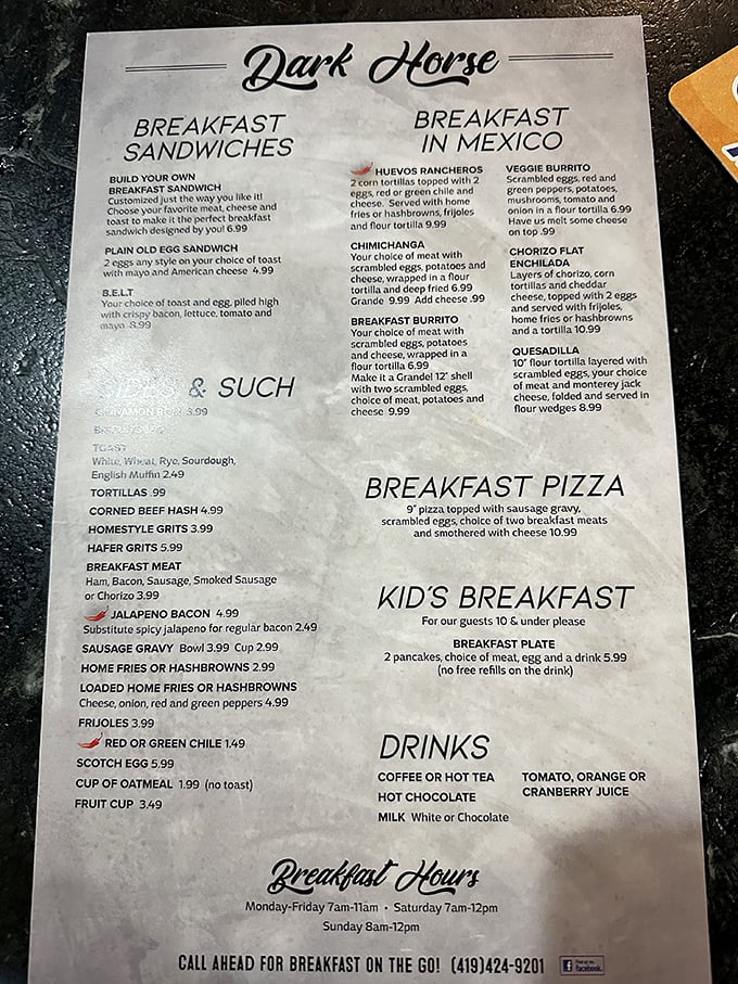 Breakfast that spans continents! From classic American sandwiches to "Breakfast in Mexico," this menu proves morning meals know no borders.
