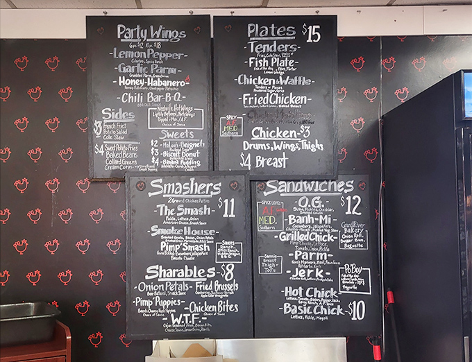 This isn't just a menu; it's a roadmap to happiness. Each chalky promise of "Honey Habanero" or "Chicken & Waffle" is a destination worth visiting.