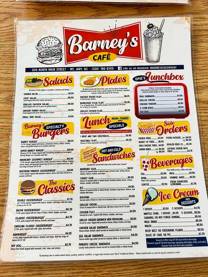 This menu isn't just food &ndash; it's a roadmap to happiness. The Barney Burger beckons like an old friend calling you home.