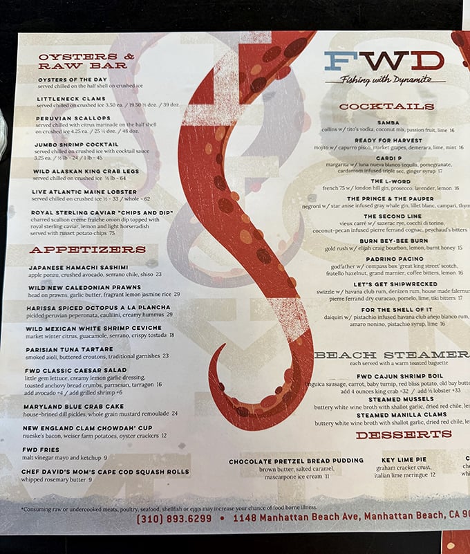 A menu that reads like poetry to seafood lovers. The "Old School" and "New School" sections promise both comfort and adventure on the same visit.