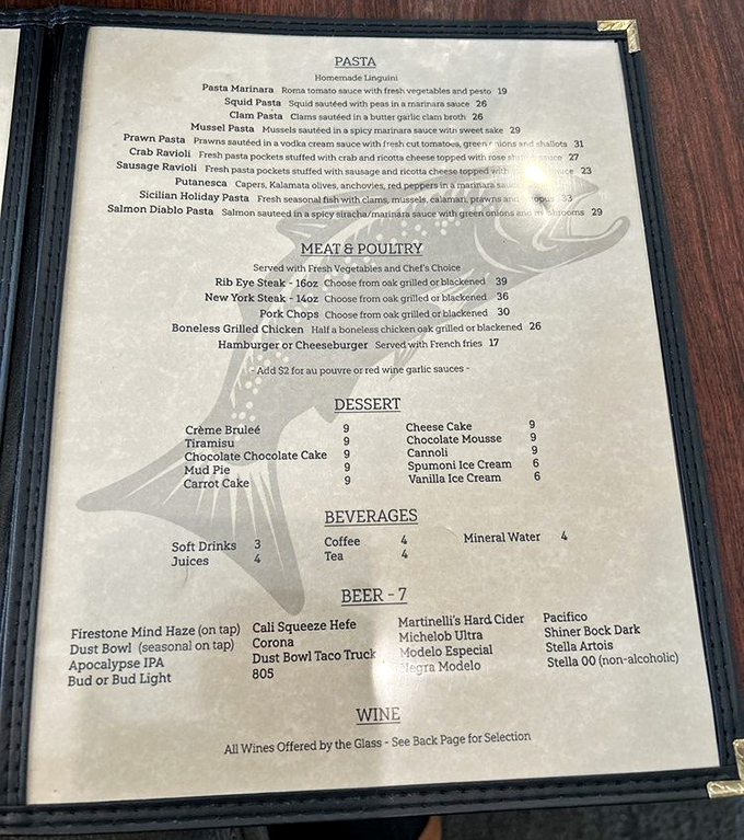 A menu that reads like poetry to seafood lovers – straightforward offerings that let the ocean's bounty take center stage.