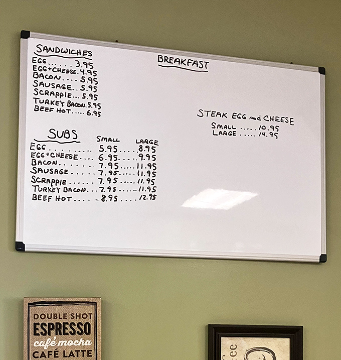 The handwritten menu board tells you everything you need to know&mdash;this place prioritizes making sandwiches, not fancy signage. Simplicity at its finest.