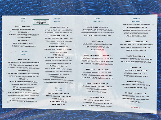 The menu reads like a love letter to the Italian coastline&mdash;each dish a carefully crafted chapter in a delicious maritime romance.