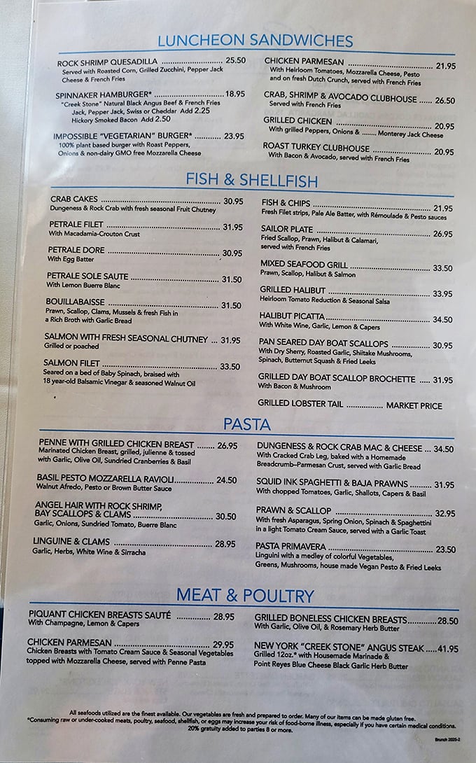 This menu isn't trying to impress you with fancy fonts or pretentious descriptions &ndash; it's too busy planning how to deliver seafood that was swimming this morning.