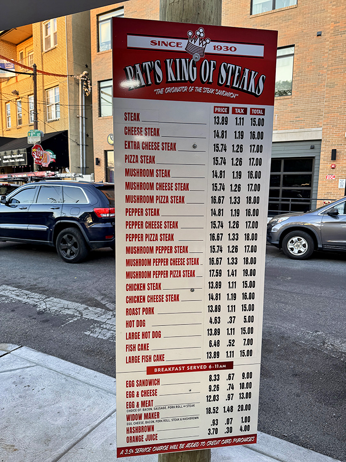 The menu board tells a simple story: variations on beef perfection, with options that haven't needed changing for generations.