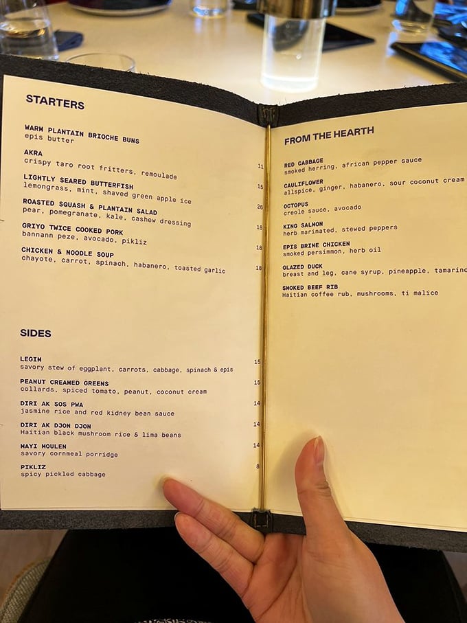 This isn't just a menu&mdash;it's a passport to flavor country. From plantain brioche buns to smoked beef rib, each description promises a culinary adventure.