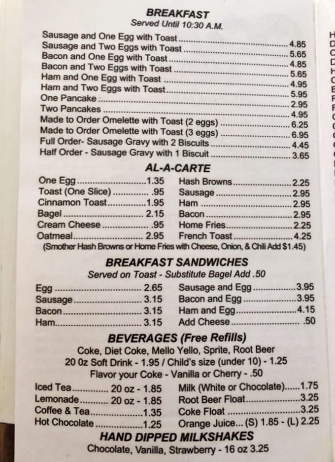 This menu isn't just a list of food—it's a declaration that breakfast dreams can come true for less than what you'd spend on a fancy coffee.