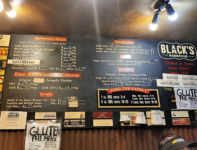 This menu board isn't just a list&mdash;it's a roadmap to smoked meat nirvana, with brisket taking center stage as the undisputed Texas champion.