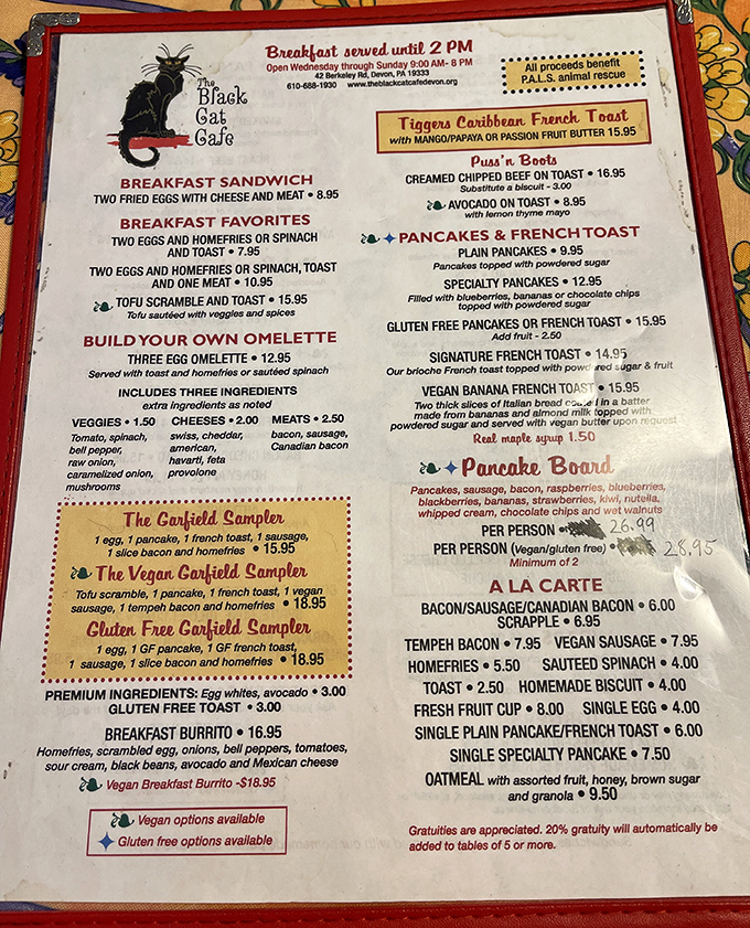 A menu that offers both "Puss 'n Boots" (creamed chipped beef on toast) and vegan options? This is how you know you've found breakfast nirvana.