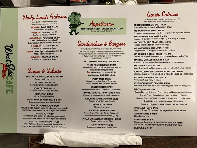 The menu reads like a greatest hits album of American comfort food—no molecular gastronomy, no fusion confusion, just the classics done right.