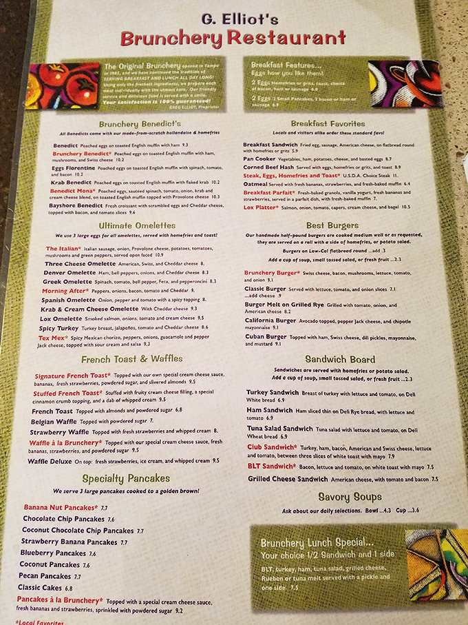 This menu isn't just a list&mdash;it's a roadmap to breakfast nirvana with enough benedict options to make Benedict Arnold switch sides.