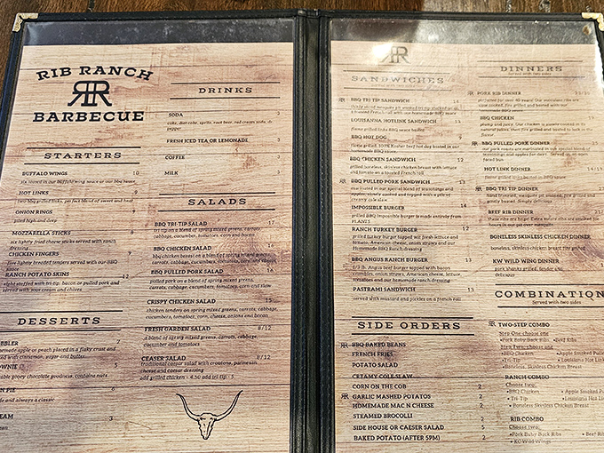 The menu reads like a love letter to carnivores &ndash; a wooden-bound manifesto promising smoky delights that'll have you planning your next visit before you've finished your first bite.