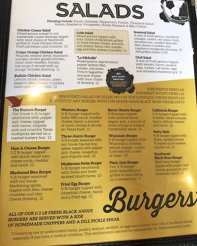 A menu that reads like a love letter to Wisconsin comfort food, with enough burger options to satisfy even the most discerning cheese-head.