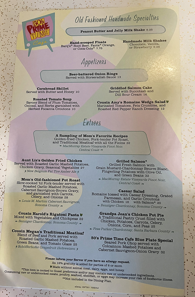 This menu isn't just food&mdash;it's a time machine. "Mom's Old-fashioned Pot Roast" isn't just a dish; it's the taste of Sunday dinners before smartphones ruined conversation.