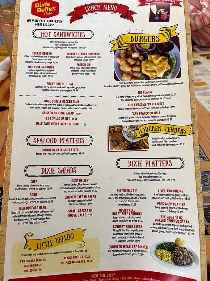 This menu is less a list of options and more a catalog of comfort food dreams, where every Southern classic gets its moment to shine.