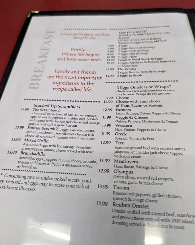 A menu that speaks from the heart with "Family... where life begins and love never ends." These aren't just words&mdash;they're the restaurant's entire philosophy.