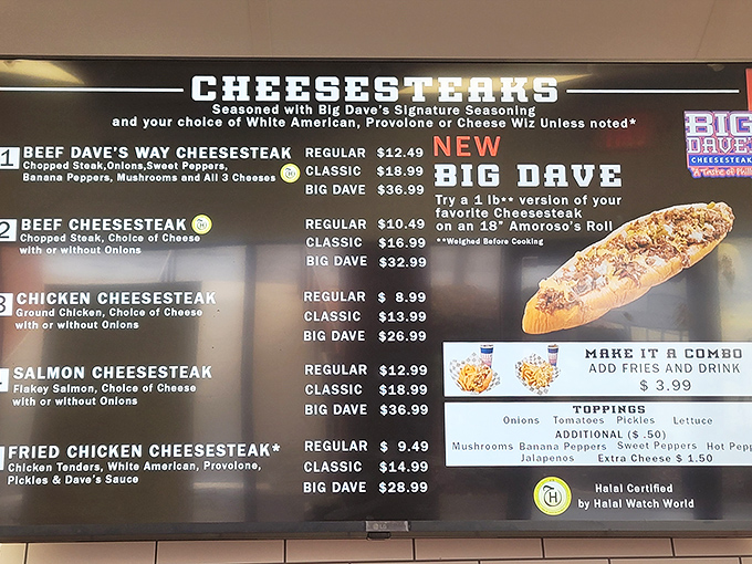 Menu board poetry: each option a verse in an epic sandwich saga. The "Big Dave" size isn't a challenge&mdash;it's an opportunity for greatness.