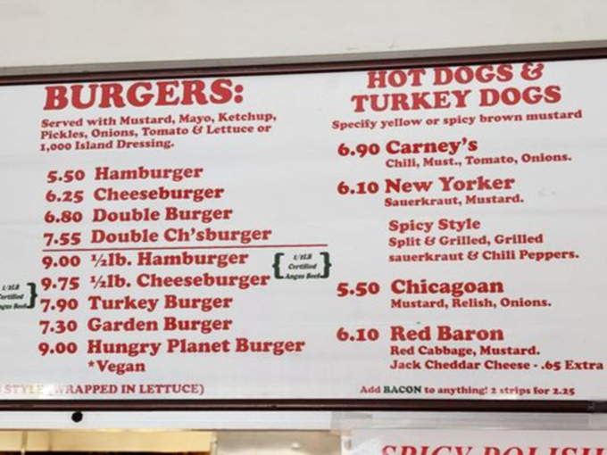 Simple menu, complex flavors. Carney's doesn't need fancy descriptions or trendy ingredients to tempt you—just straightforward American classics that have stood the test of time.