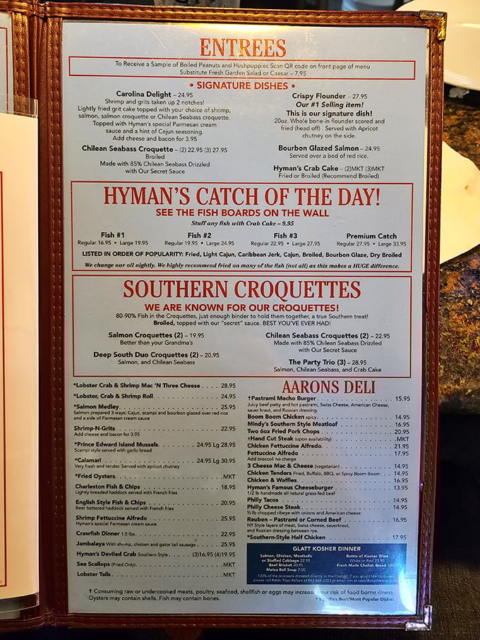 The menu reads like a love letter to the Atlantic, with "Crispy Flounder" proudly declared their #1 seller and "Southern Croquettes" promising coastal bliss.