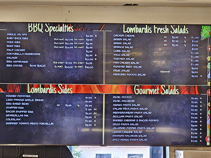 The menu board reads like a love letter to smoked proteins. Notice "BBQ Oysters" hiding there like a delicious secret.