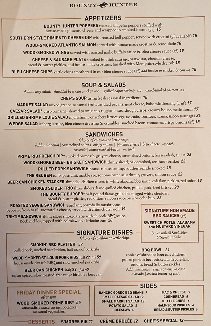 This menu isn't just a list&mdash;it's a treasure map where X marks the spot for BBQ nirvana and wine country bliss.