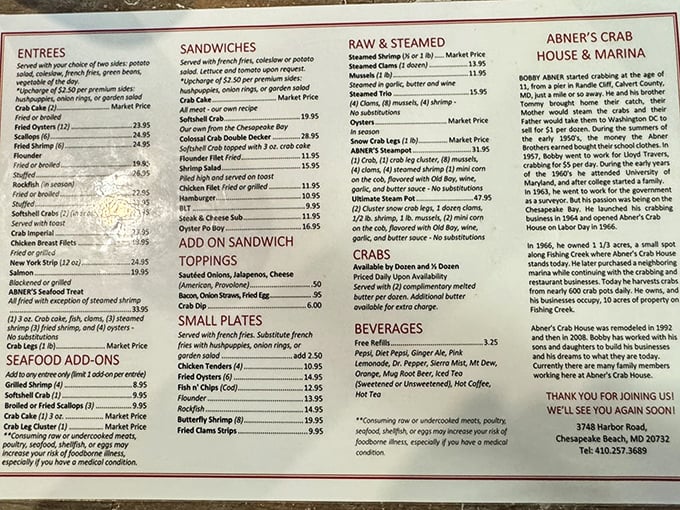 This menu isn't just a list of dishes&mdash;it's a roadmap to seafood nirvana, with each item promising a different path to Chesapeake Bay bliss.