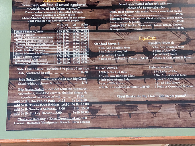 Menu boards that read like a love letter to smoke and meat – no translation needed.