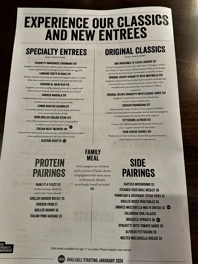 The menu reads like a love letter to Italian-American cuisine. When they say "Experience Our Classics," they're not kidding&mdash;these recipes have stood the test of time.