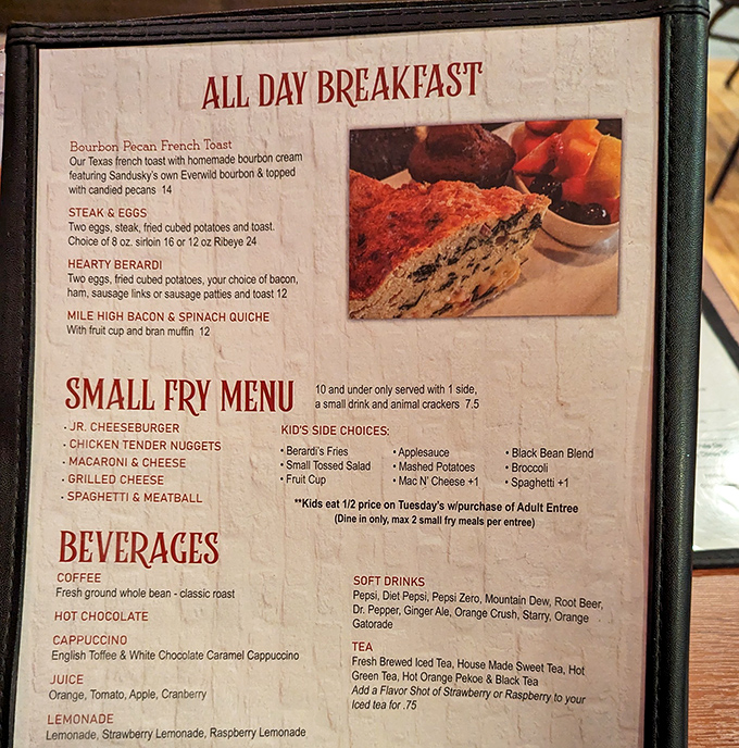 All-day breakfast menu: where "I'll have what she's having" moments happen daily. The Bourbon Pecan French Toast alone justifies the drive.