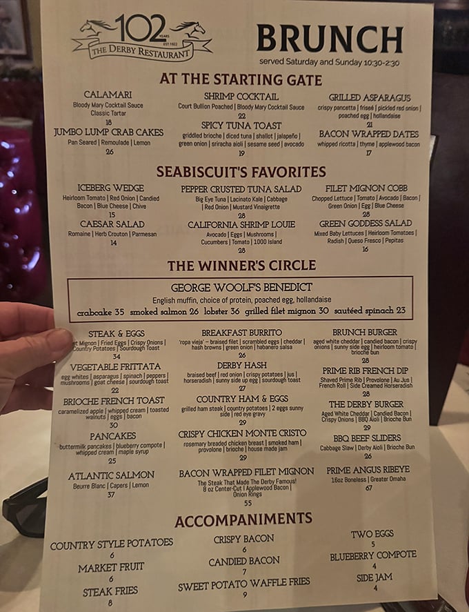 A menu that reads like a thoroughbred's dream&mdash;where every dish is racing for your attention and Seabiscuit himself would approve.