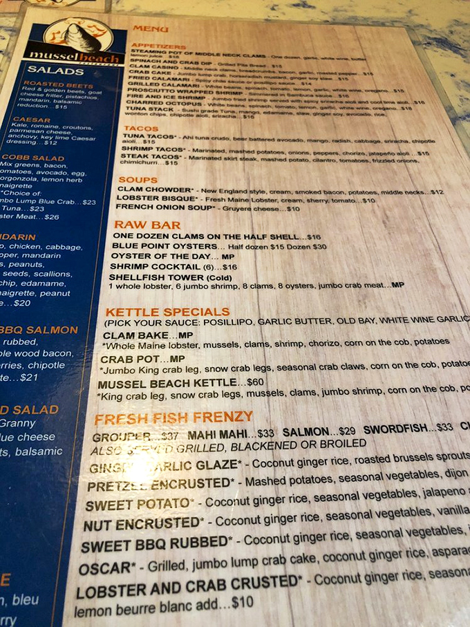 Reading this menu is like getting a love letter from the ocean. Each dish promises a different kind of maritime romance.