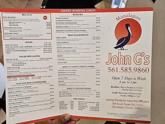 A menu that reads like a love letter to breakfast classics. Each item represents decades of culinary consistency that keeps loyal patrons coming back.