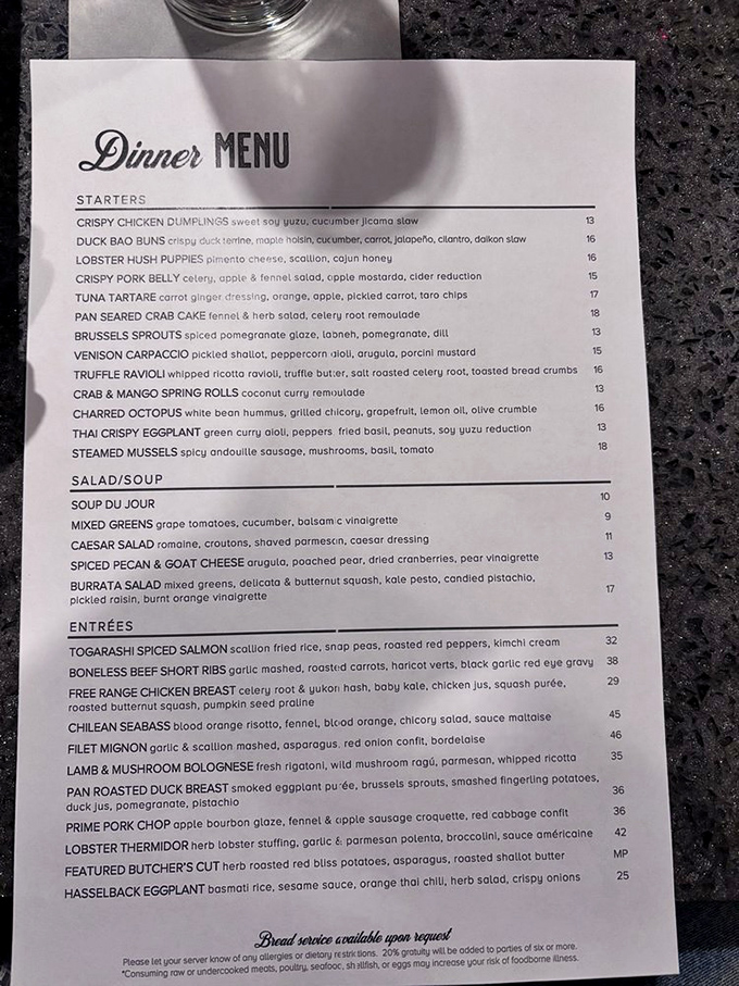 The menu reads like a love letter to creative cuisine with something for every adventurous palate.