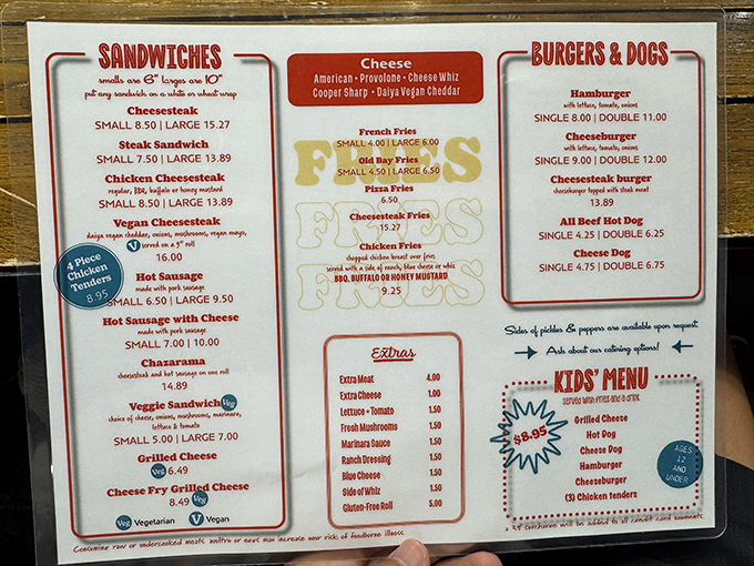 The menu reads like a love letter to American classics, with that vegan cheesesteak option quietly revolutionizing Philadelphia's sandwich scene one plant-based bite at a time.