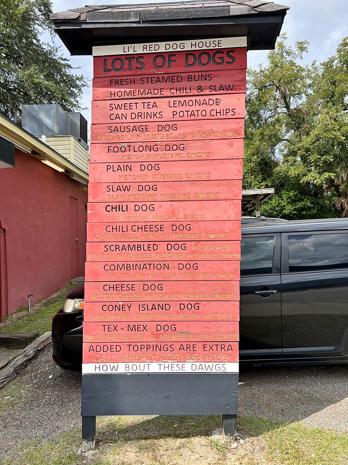 This menu board doesn't need fancy fonts or pretentious descriptions&mdash;just a straightforward list of hot dog perfection waiting to be devoured.