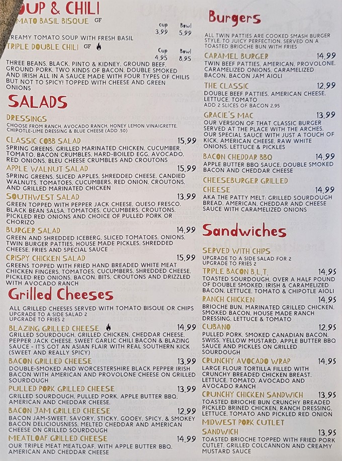 This menu isn't just a list of food&mdash;it's a roadmap to happiness. The grilled cheese section alone deserves its own zip code.