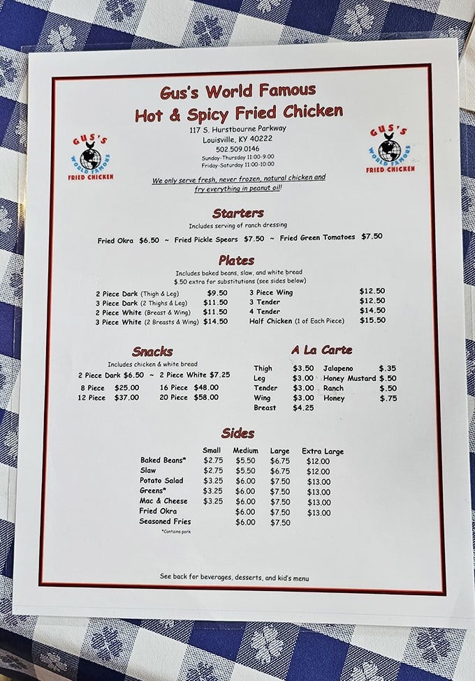 A menu so straightforward it's practically poetry. No fancy descriptions needed when your chicken speaks for itself.