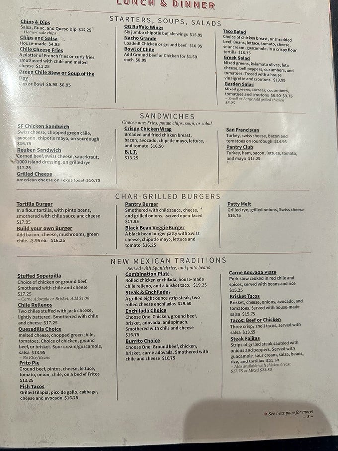 Reading this menu is like flipping through New Mexico's greatest hits album. The "Christmas" option (red AND green chile) should be mandatory, not optional.