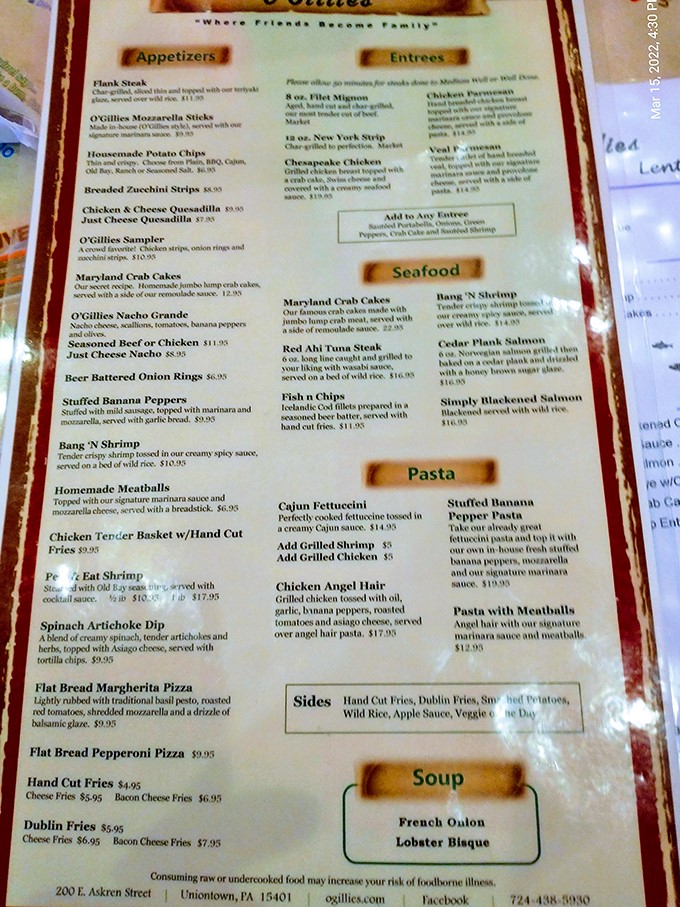 A menu that reads like a love letter to comfort food, with enough options to satisfy everyone from picky eaters to adventurous foodies.