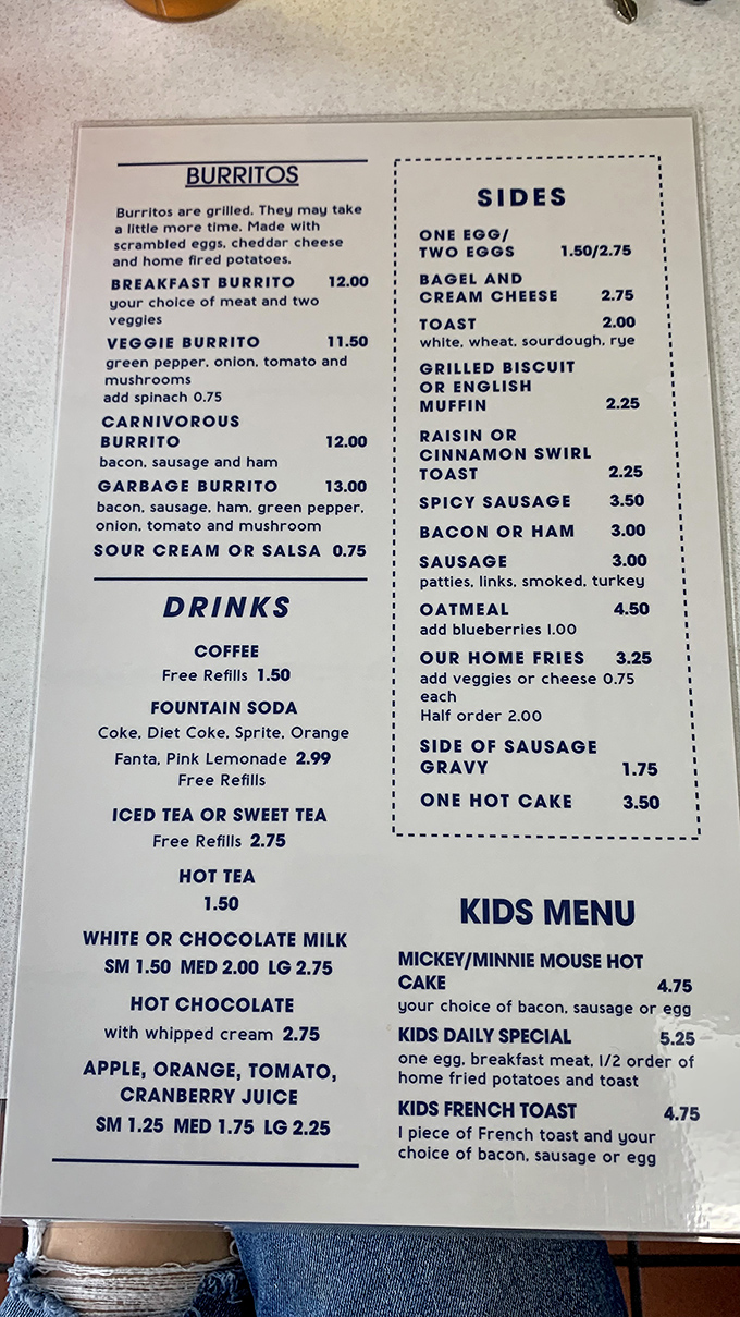 The menu reads like a love letter to American breakfast classics. Each item represents decades of perfected technique rather than passing food trends.