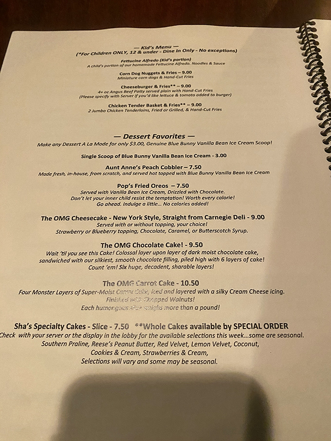 The dessert menu reads like a love letter to indulgence. "OMG" is right &ndash; they're not being dramatic, they're being accurate.