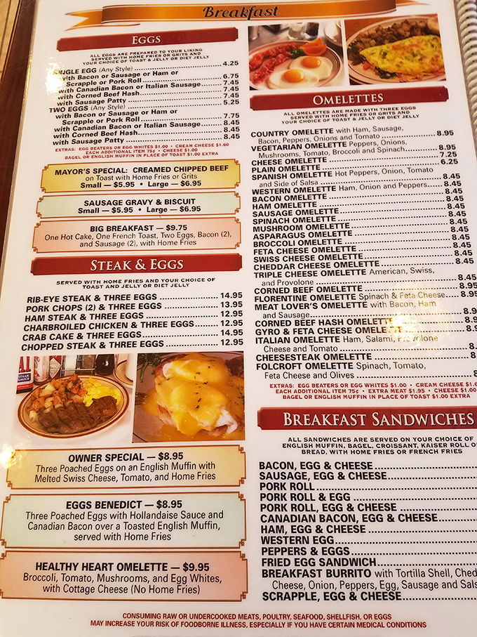 A menu that reads like poetry to the breakfast-obsessed, with options ranging from simple eggs to the legendary Big Breakfast challenge.