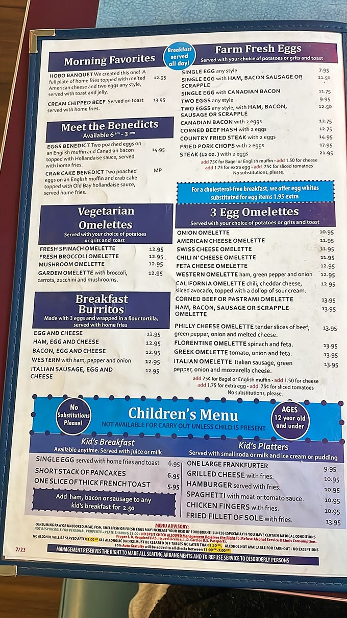 This menu isn't just a list of options&mdash;it's a roadmap to happiness with "Meet the Benedicts" serving as your delicious introduction.