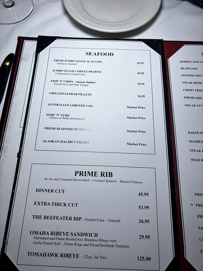 The menu reads like poetry to meat lovers&mdash;no emojis, no QR codes, just the promise of prime beef and seafood treasures.