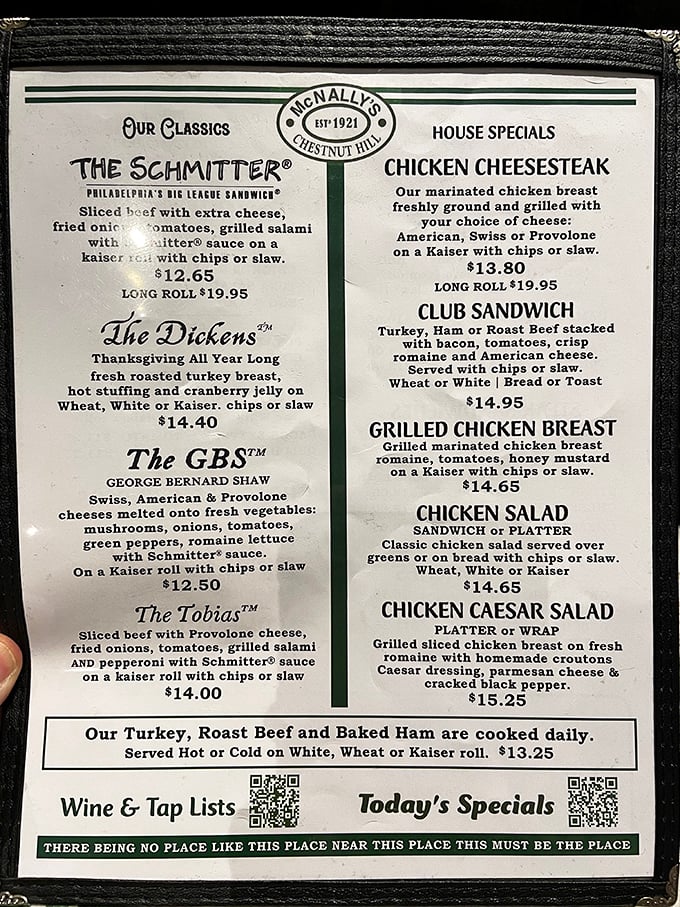 The menu that launched a thousand food pilgrimages. Notice that tagline at the bottom&mdash;truer words were never printed on laminated paper.