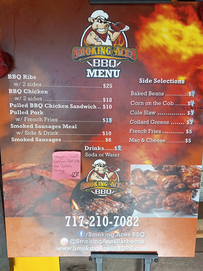 A menu that doesn't need fancy fonts or elaborate descriptions&mdash;just the straightforward promise of smoked meat excellence that speaks for itself.