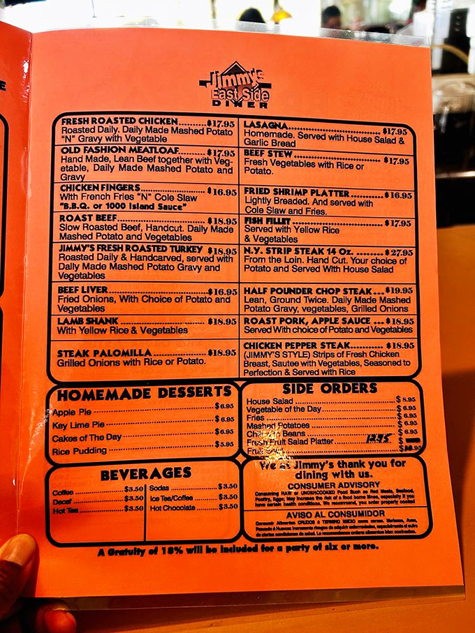 The orange menu tells no lies&mdash;just straightforward comfort food that's been satisfying Miamians for decades without a hint of pretension.