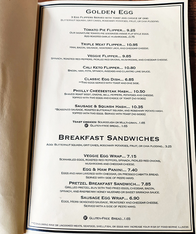 The menu reads like a love letter to breakfast enthusiasts&mdash;each "flipper" promising a different path to morning bliss.