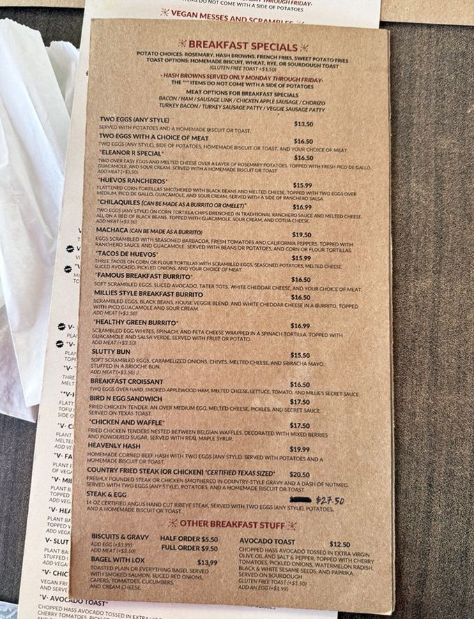 The menu reads like a love letter to breakfast, with each description promising a morning affair to remember.